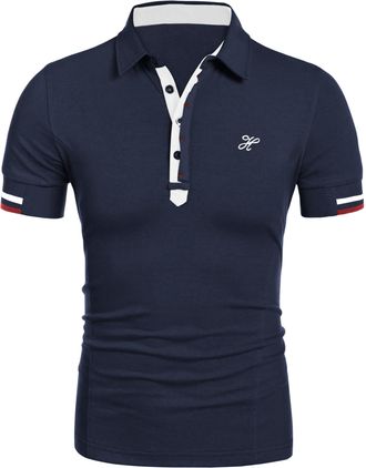 Coofandy Poloshirt Herren Kurzarm Golf T-Shirt M&auml;nner Polohemd Sommer Muscle Shirts Sports Polo Slim Fit Navy Blau XXL