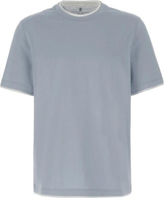 Brunello Cucinelli Homme, Tops, Bleu, Taille: S T-shirt ras du cou en jersey