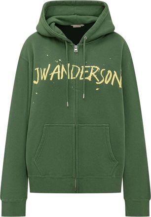 J.W.Anderson Homme, Sweatshirts et sweats &agrave; capuche, Vert, Taille: S Zip Front Print Sweat &agrave; capuche