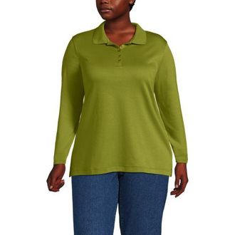 Lands End Supima-Poloshirt mit langen Ärmeln, Damen, Größe:48-50 plus, Grün, Baumwolle, by Lands End