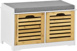 SoBuy Schuhbank Sitzbank mit Stauraum - Schuhregal mit 2 Körben, Sitztruhe mit Sitzkissen - Flurbank Kommode für Eingangsbereich - Belastbar bis 120kg, 71x4