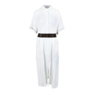 Fabiana Filippi Leinen Chemisier Kleid mit Kn&ouml;pfen - - Dresses - Damen - Wei&szlig; - XL