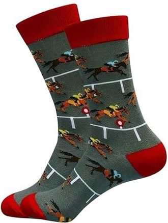 Generic Chaussettes de course de chevaux, cadeau de course de chevaux, taille adulte 36-45, Gris/rouge, 22