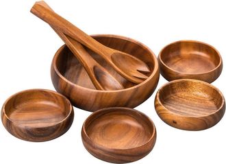 Premier Housewares Kora 7pc Salat Set, Akazienholz, 20 x 20 x 5 cm, Natural