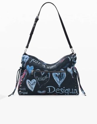 Desigual Gro&szlig;e Tasche mit Graffiti-Design in Schwarz-Mehrfarbig