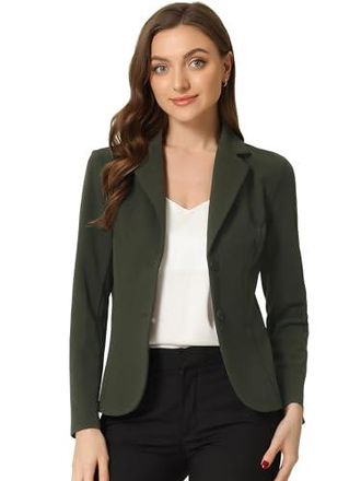 Allegra K Blazer Femme de Business &agrave; Col Revers Veste de Costume &agrave; Manches Longues Arm&eacute;e Verte XL