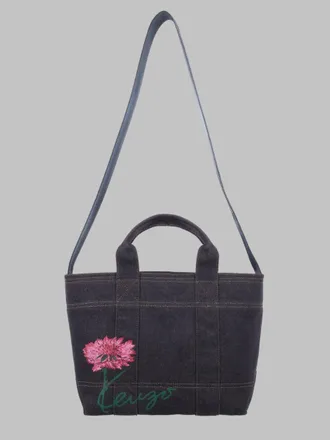 Kenzo Mens Tote Bag Tulip Blue Cotton Polyester Handbags Hand