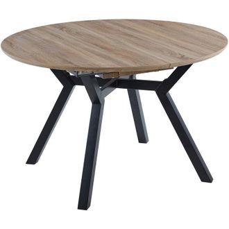 PEGANE Pegane - Table &agrave; manger ronde extensible en bois coloris ch&ecirc;ne, pieds en m&eacute;tal noir - diam&egrave;tre 120 - 160 x Hauteur 75 cm