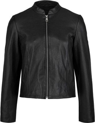 Trueprodigy Lederjacke Kami durchgehender silberner Rei&szlig;verschluss und Stehkragen