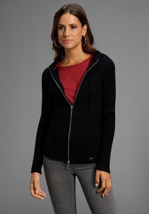 Laura Scott Kapuzenstrickjacke Feinstrick mit Rippe mit 2-Wege-Reißverschluss - NEUE KOLLEKTION