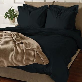 Pizuna Coton Luxueux Ensemble de Housses de Couette 260x220 cm 2 Personnes Noir, Tissu de Satin de Coton à 800 Fils au Pouce carré Housse de Couette Respiran