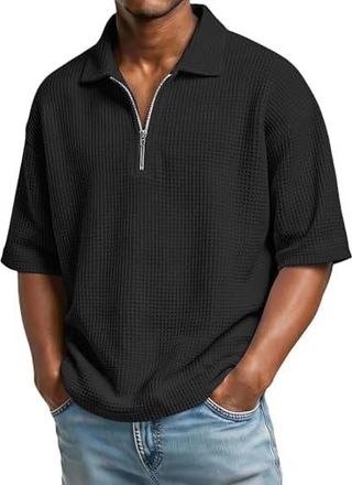 Generic Chemise basique classique solide pour homme, v&ecirc;tement de travail d&eacute;contract&eacute;, polo boutonn&eacute;, l&eacute;ger et respirant, T-shirts dext&eacute;rieur, gris fonc&eacute;, 4XL
