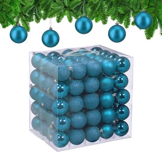 Relaxdays Weihnachtskugeln im 100er Set, Kunststoff, D: 6cm, runde Weihnachtsbaumdeko, Baumschmuck bruchsicher, Petrol