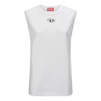 Diesel Homme, Tops, Blanc, Taille: L Top sans manches en coton avec logo m&eacute;tallis&eacute;