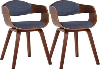 Clp Lot de 2 chaises ergonomiques Kingston, fauteuils Dossier Enveloppant, Structure Bois, Charge Max. 150 kg, Couleur:Noyer/Bleu, Couleur du Cadre:Noyer