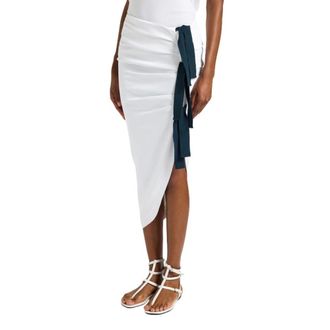 Liviana Conti Femme, Jupes, Blanc, Taille: 42 FR Jupe Midi Asym&eacute;trique avec D&eacute;coupe Lat&eacute;rale et Noeuds Contrast&eacute;s