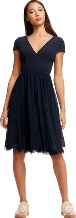 Dress The Population Damen Corey Knielanges Fl&uuml;gel&auml;rmeln und Tiefem Ausschnitt Kleid, Mitternacht/Ausflug, einfarbig (Midnight//Getaway Solids), Gro&szlig;