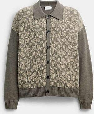 Coach Signature Cardigan f&uuml;r M&auml;nner in Grau, Gr&ouml;&szlig;e Mittel | Wolle