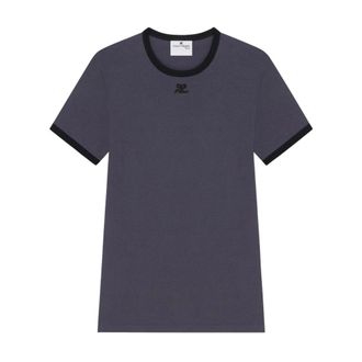 Courrèges Homme, Tops, Noir, Taille: S T-shirt Ras du Cou avec Patch Logo