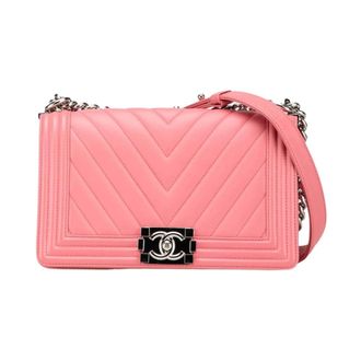 Chanel Sac bandouli&egrave;re Chanel Pre-owned Boy Flap moyen en cuir dagneau matelass&eacute; chevron - Femme - Pre-owned - Rose - Taille: ONE Size