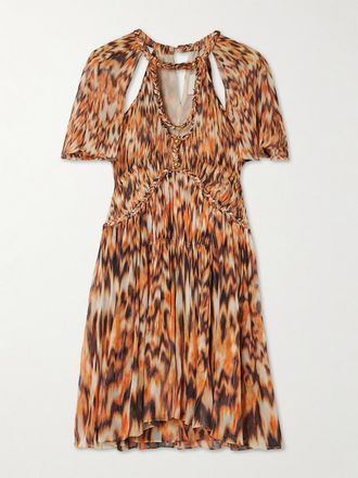 Isabel Marant Randalia Minikleid Aus Bedrucktem Seidenkrepon Mit Cut-outs Und Verzierungen - Orange