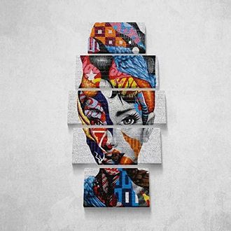 Homemania HM205PKNV-51 Wandbild, für Wohnzimmer, Schlafzimmer, Mehrfarbig, Polyester, Holz, 100 x 3 x 60 cm