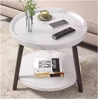 Generic Beistelltisch mit 2 Ebenen, runder Beistelltisch, Couchtische mit Stauraum, Nachttisch, 60 x 60 x 48 cm, moderner Stil for Wohnzimmer, Schlafzimmer(Wh