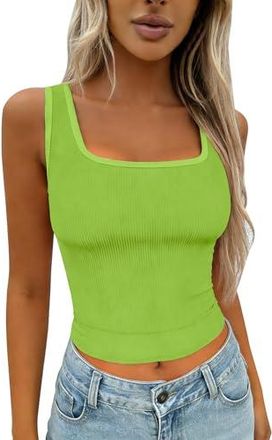 Generic D&eacute;bardeur de sport pour femme - Gilet d&eacute;t&eacute; l&eacute;ger en coton - Sans manches - Crop Tops &eacute;lastiques - Camisole sans manches - Col en U - T-shirt c&ocirc;tel&eacute; - 