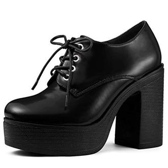 Allegra K Bottines à Talons Hauts et Lacets à Bout Rond pour Femmes Noir 38