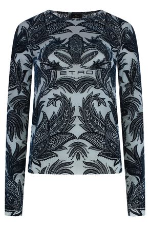 Etro Velvet-Effect Damask Print Blouse - Blue