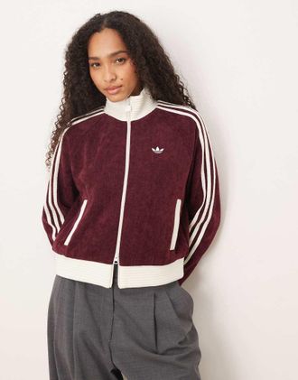 adidas Originals Top de surv&ecirc;tement en velours - Bordeaux-Rouge