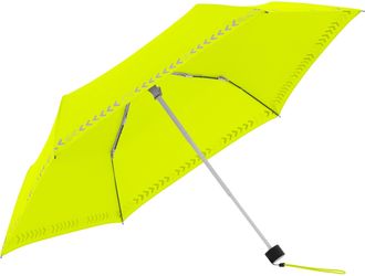 Doppler Regenschirm Safety Reflect in neon yellow I Regenschirm mit reflektierendem Rand & Hand&ouml;ffner I Mini Schirm mit passender Schirmtasche I Leichter Tasc