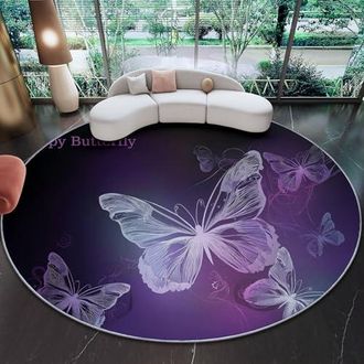 Generic Tapis Rond 100 cm, Coloré Salon Chambre Rug Lavable en Machine Tapis Chambre Adulte Doux Rêveur Papillon Lignes Texture Descente de Lit AntidéRapant D