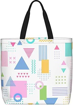 Generic Sac Fourre-Tout Motif G&eacute;om&eacute;trique Sans Couture Des Ann&eacute;es 80 Et 90 Sac Tissu R&eacute;utilisable Avec Poign&eacute;es Sacs En Toile, Pour Voyage, Shopping, Burea, F