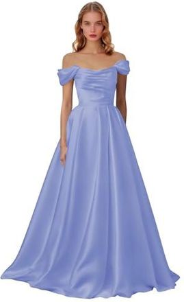 Generic Robe de bal longue fronc&eacute;e en satin &agrave; &eacute;paules d&eacute;nud&eacute;es pour femme avec poches, lavande, 38