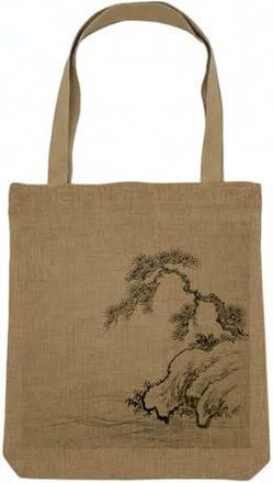 Fabulous Sac Shopping Tote Bag Aspect Lin - Estampe Japonaise 3 Arbre au Bord de lEau Art D&eacute;licat Original Vintage - Sac de Courses Toile Epaisse 360g Beige Na