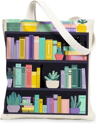 Generic Sacs fourre-tout en toile pour biblioth&egrave;que, motif v&eacute;g&eacute;tal color&eacute;, sacs d&eacute;picerie r&eacute;utilisables, vintage, artistique, l&eacute;ger, lavable, beige, 13x15 Inc