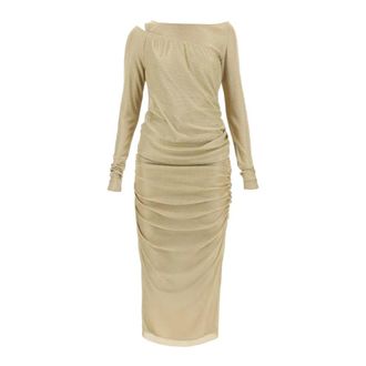 Dolce & Gabbana Langes Lurex-Strickkleid mit Drapiertem Panel - - Dresses - Damen - Gelb - M