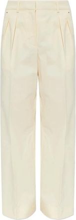 Moncler Femme, Pantalons, Beige, Taille: 36 FR Pantalon Tailleur Large en Gabardine de Coton