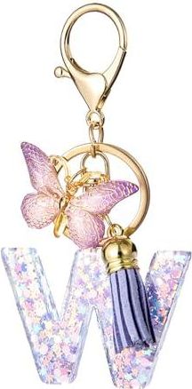 Generic Porte-cl&eacute;s en r&eacute;sine avec pendentif papillon et pompon en forme de lettre de lalphabet A Z pour sac de femme Petit portefeuille pour femme, Pp21, tail