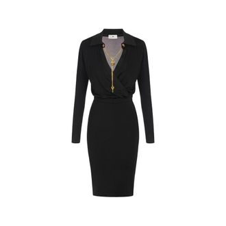Elisabetta Franchi Viscose Yarn Dress With Jewel Chain