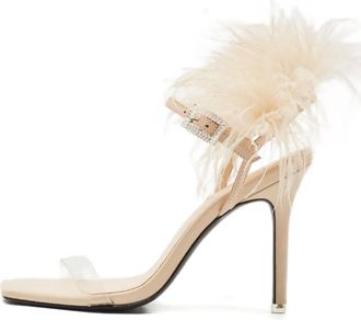 Black Suede Studio x Caroline Stanbury Sandalen mit Federbesatz - Nude