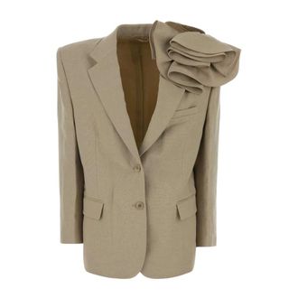 Magda Butrym Femme, Vestes, Beige, Taille: 34 FR Veste Blazer en Lin &agrave; Fleur