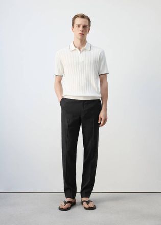 Mango Feinstrick-Poloshirt mit Rei&szlig;verschluss cremewei&szlig; - Herren - XXL - MANGO MAN