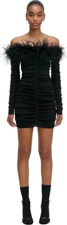 Self Portrait Femme, Robes, Noir, Taille: 42 FR Mini-robe en maille viscose et plumes