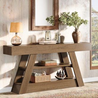 Tribesigns Tribesigns Farmhouse Table console rustique 160 cm avec espace de rangement à 3 niveaux Table dentrée industrielle en bois pour couloir, salon