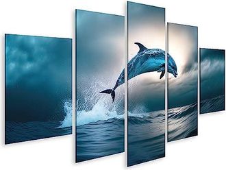 Islandburner Tableau sur Toile Dauphin Saut Oc&eacute;an Nuit Cadre Affiche Poster Murale Tableaux