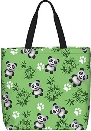 Generic Sac Fourre-Tout Motif De Panda Et De Feuilles De Bambou Sac Biblioth&egrave;que R&eacute;utilisable De Grande Capacit&eacute; Sacs &Agrave; Main, Pour Filles, Femmes, Tous Les Jo