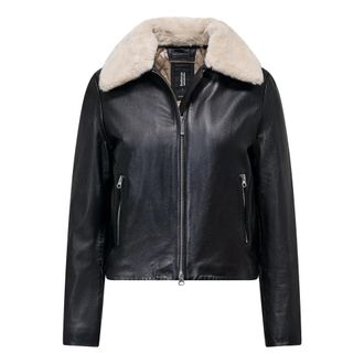 Bomboogie Femme, Vestes, Noir, Taille: 44 FR Veste en cuir avec col en fausse fourrure amovible
