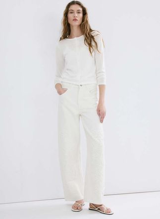 Mango Jean large avec broderie &agrave; fleurs blanc cass&eacute; - Femme - 32 - MANGO